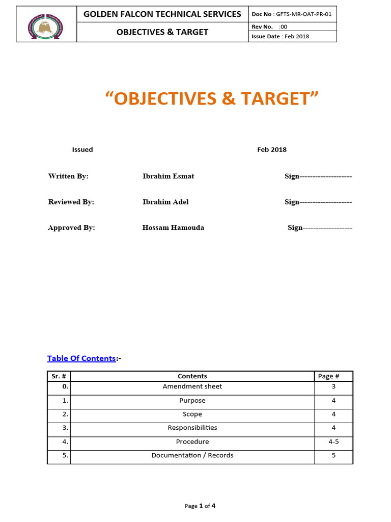 Objectives and Targets | PDF