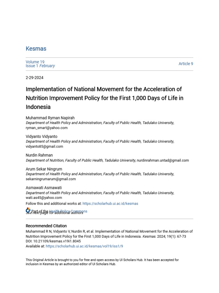 Implementation of National Movement For The Acceleration of Nutri | PDF | Human Nutrition ...