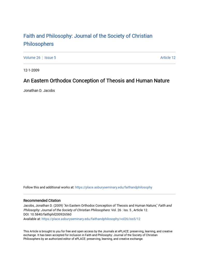 An Eastern Orthodox Conception of Theosis and Human Nature | PDF ...