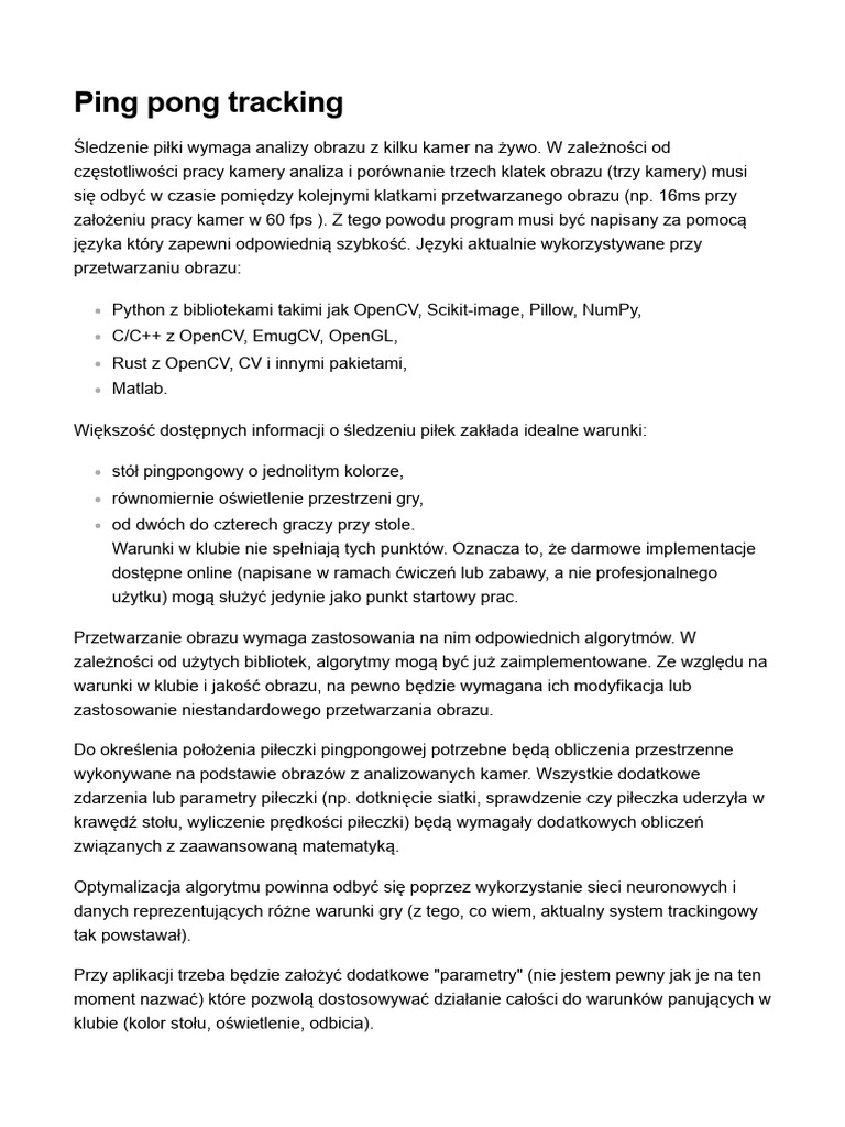 Ping Pong Tracking | PDF