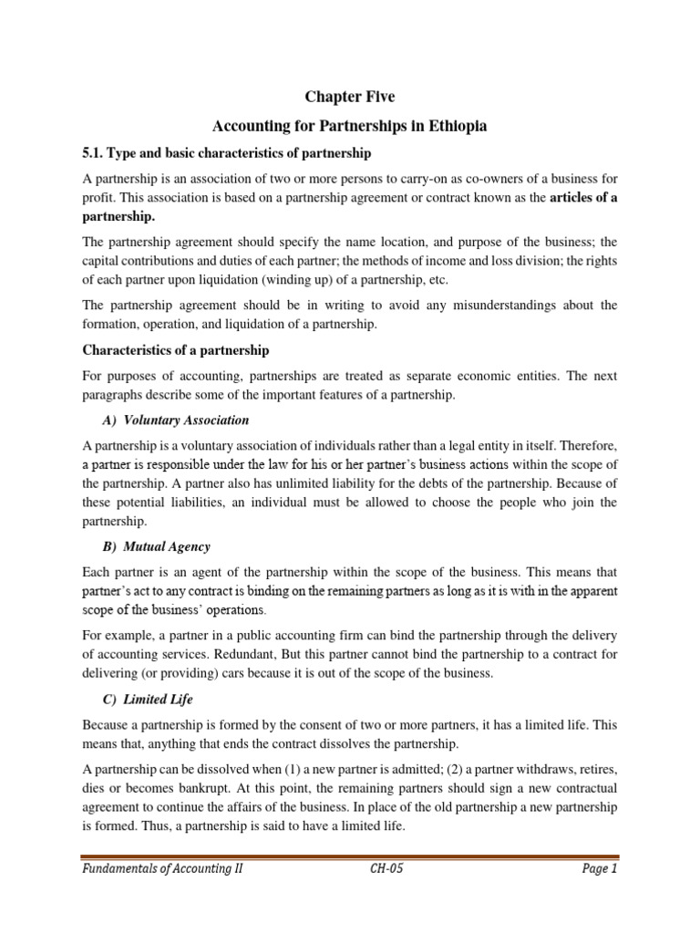Accounting for Partnerships in Ethiopia | PDF | Partnership | Debits ...
