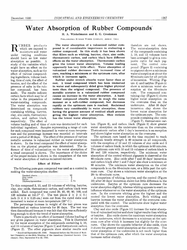 Water Absorption in Rubber Compounds | PDF | Water | Natural Rubber