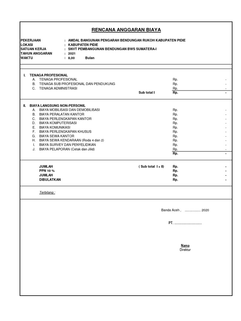 RAB AMDAL Bangunan Pengarah Bendungan Rukoh Kab. Pidie RAB Kosong | PDF