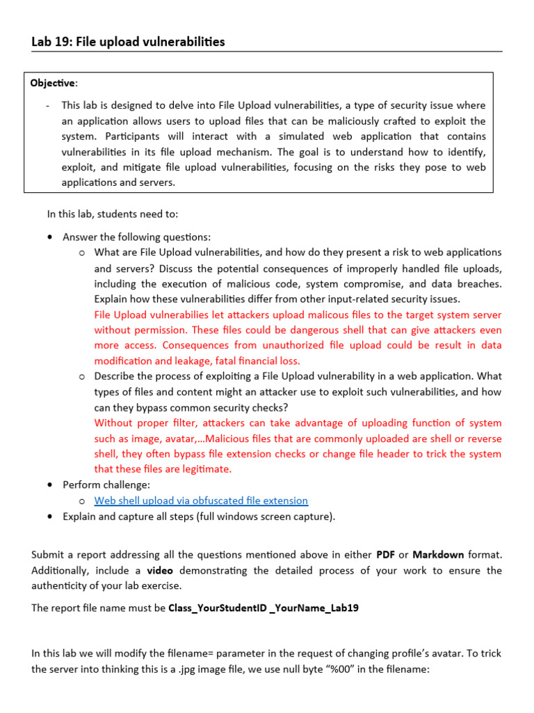 Lab19 File Upload Vulnerabilities | Download Free PDF | Computer File | World Wide Web
