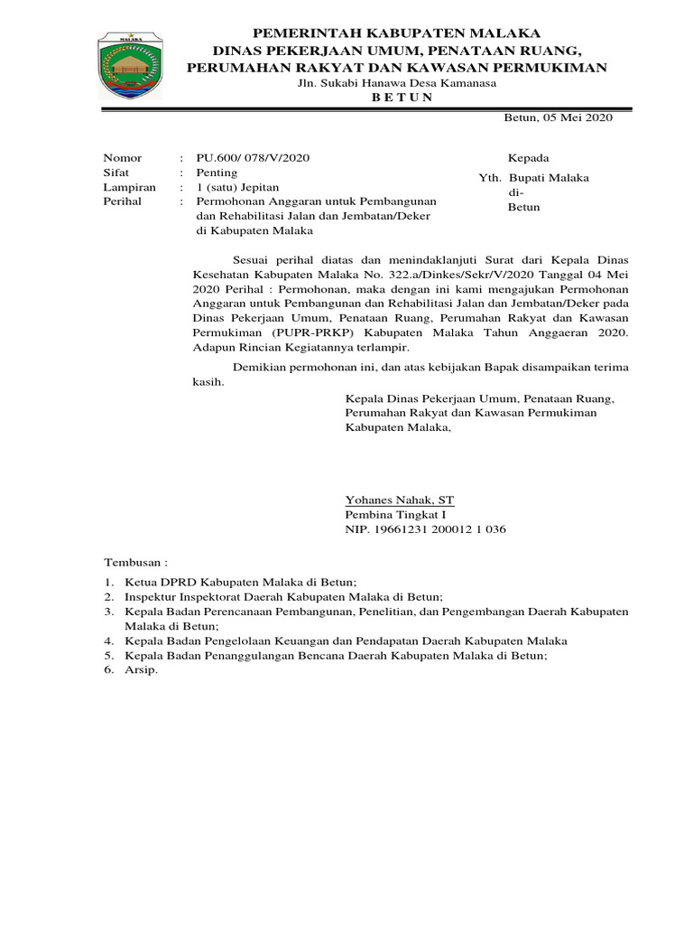Surat Permohonan Dana Bupati 2020 | PDF