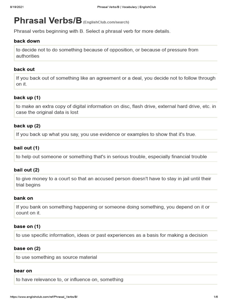 Phrasal Verbs_B _ Vocabulary _ EnglishClub | PDF | Information | Bail