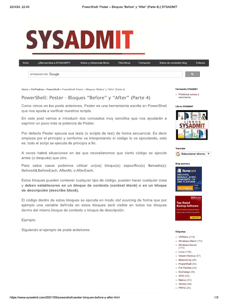 PowerShell - Pester - Bloques "Before" y "After" (Parte 4) - SYSADMIT | PDF