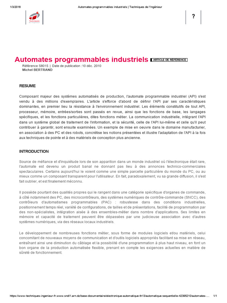 Automates Programmables Industriels : Guide Complet | PDF | Automate ...