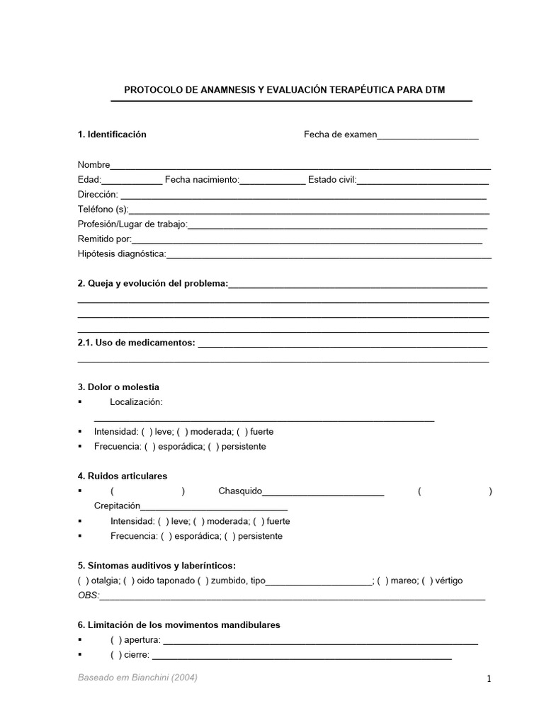 Protocolo de Anamensis y Evaluación DTM | PDF | Síntomas y signos | Sistema nervioso