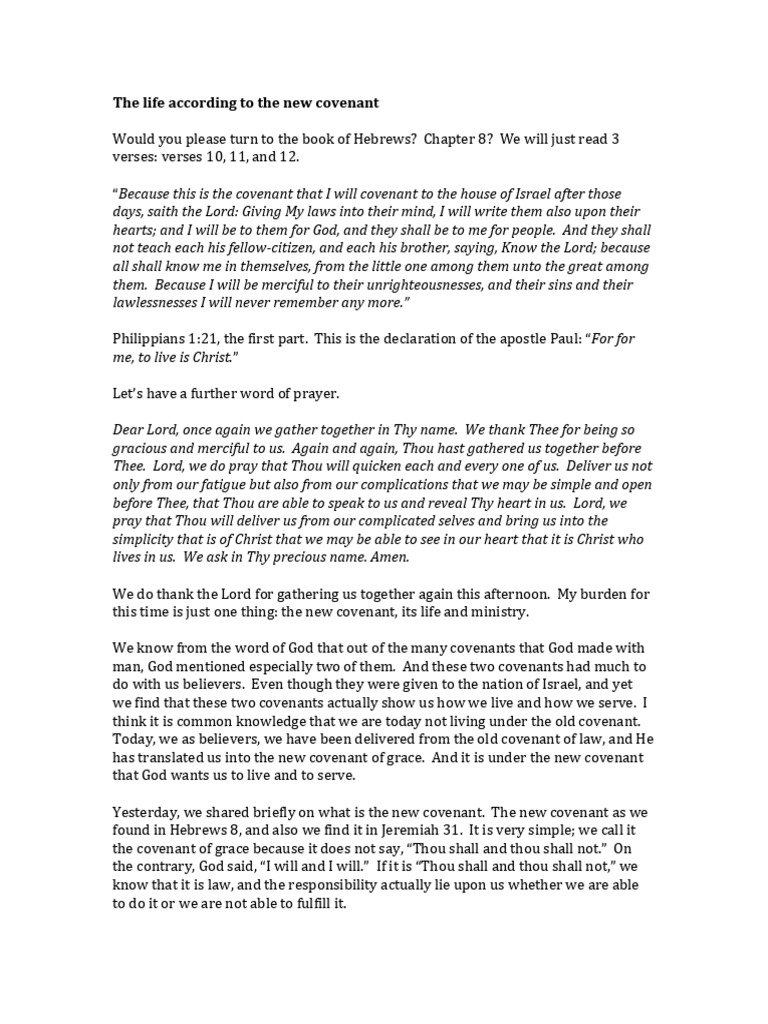 Understanding the New Covenant Life | PDF | New Covenant | Jesus