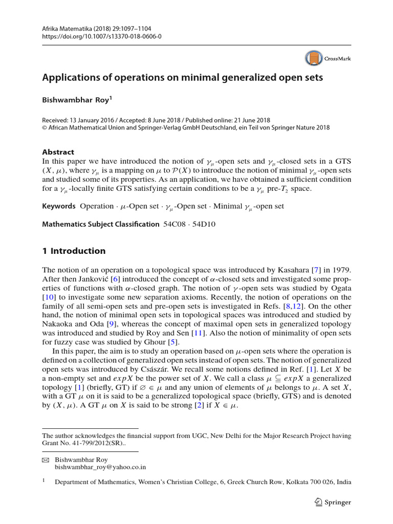 app of opera on minimal generalised open sets | PDF | Theorem | Empty Set