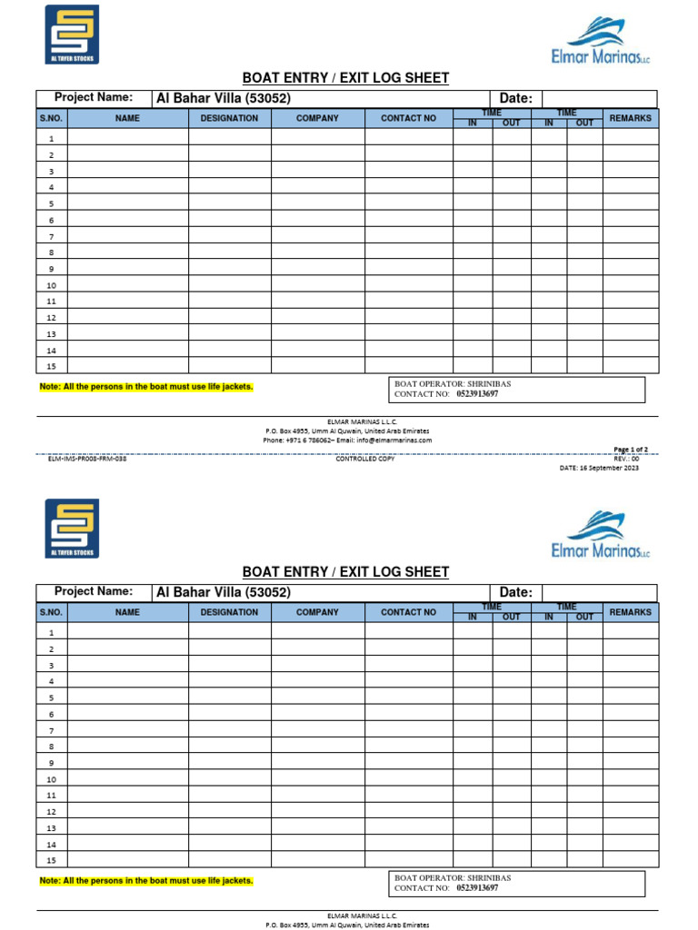 Boat Log Sheet For Daily | PDF