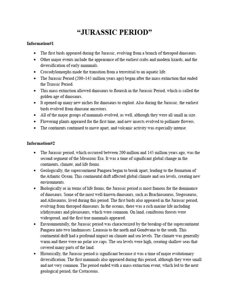 Jurassic Period (Info's) | Download Free PDF | Dinosaurs | Earth Sciences