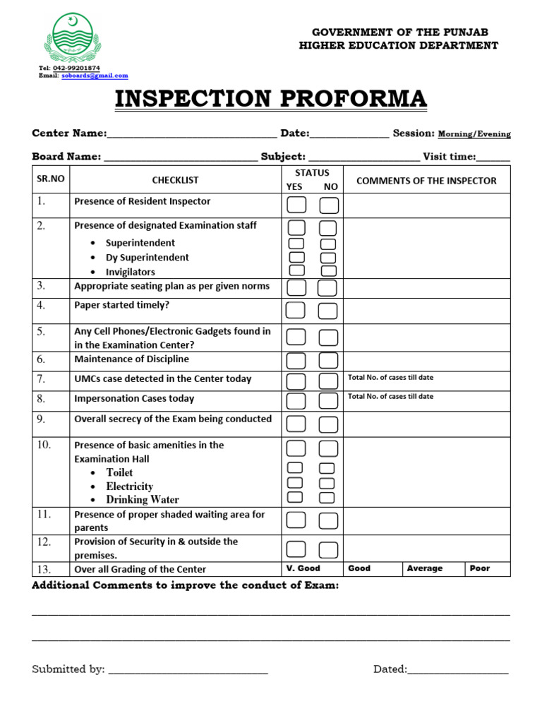 Inspection Proforma | PDF | Career & Growth