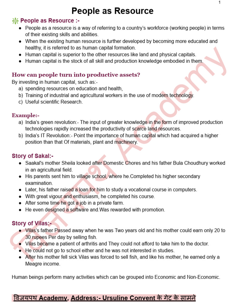 Class 9 Economics 2 (People as Resource) | PDF | Unemployment | Capital (Economics)