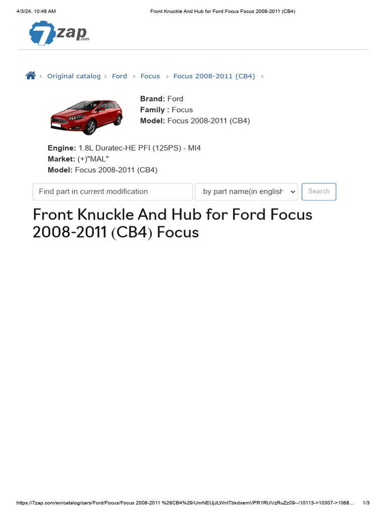 Front Knuckle and Hub For Ford Focus Focus 2008-2011 (CB4) | PDF