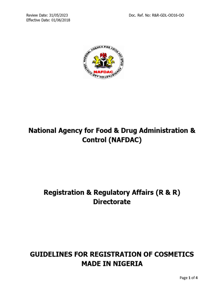NAFDAC Cosmetics Registration Guidelines | PDF | Trademark
