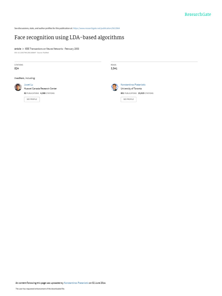 Face_recognition_using_LDA-based_algorithms | PDF | Eigenvalues And Eigenvectors | Principal ...