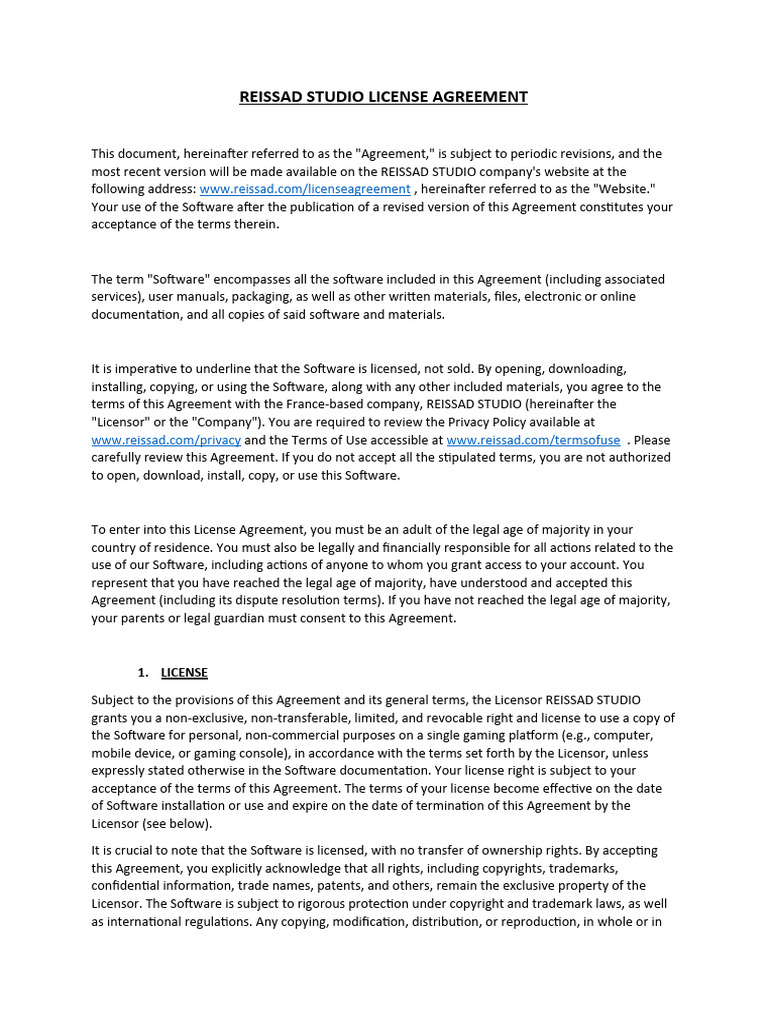 65e0a8e65e6f9241baff37fd REISSAD STUDIO LICENSE AGREEMENT | PDF ...