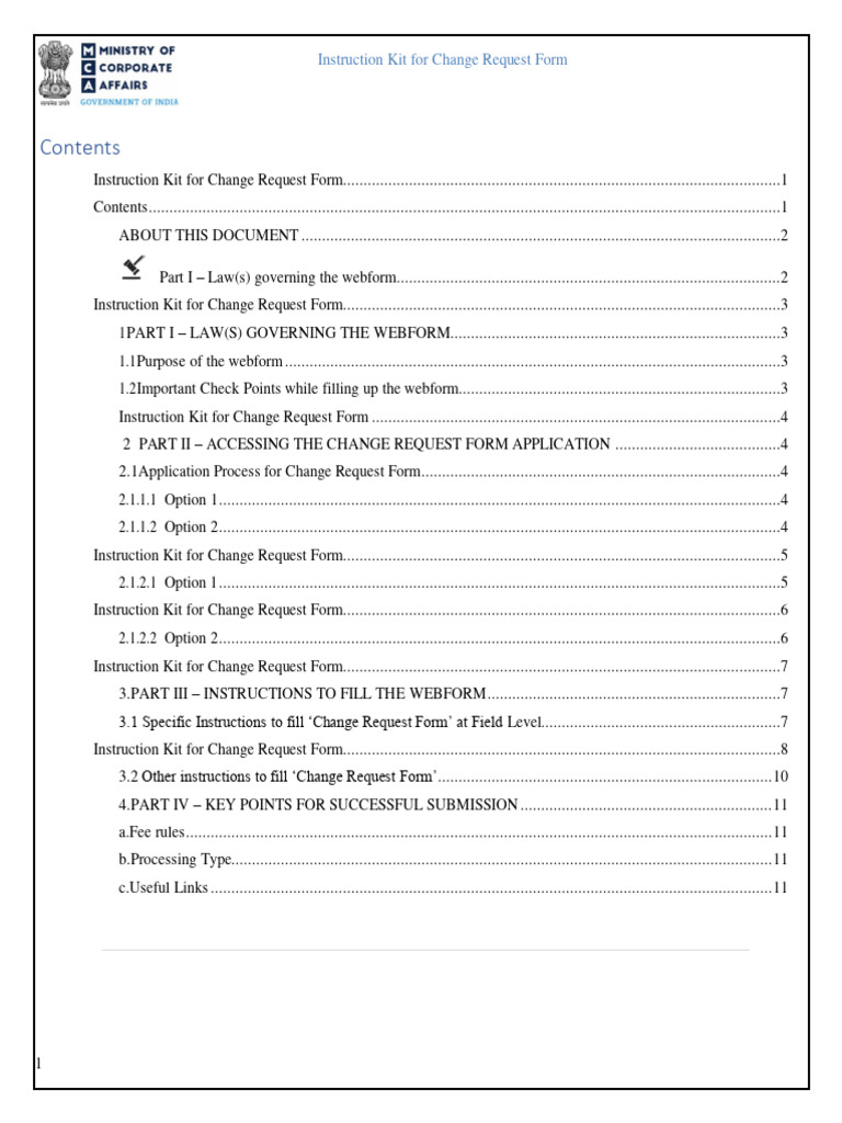 Instruction Kit - Change Request Form | PDF | Limited Liability ...