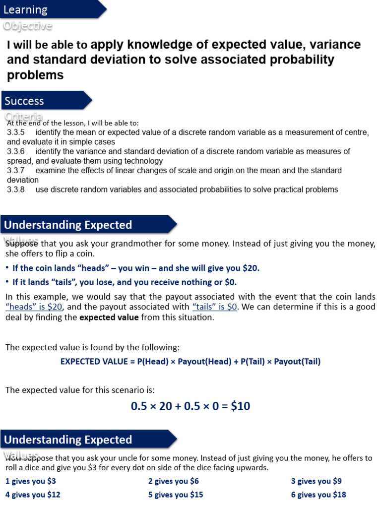 Ppt 38 Ex 8d Expected Values And Standard Deviation Pdf Variance