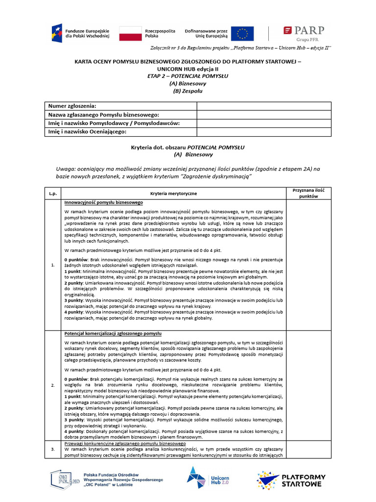 Zal. NR 3 Do Regulaminu Karta Oceny Dla Etapu 2b | PDF