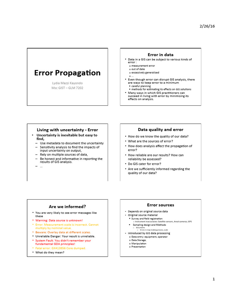 Lecture 6.0 - 2016 Error Propagation | PDF | Accuracy And Precision | Surveying