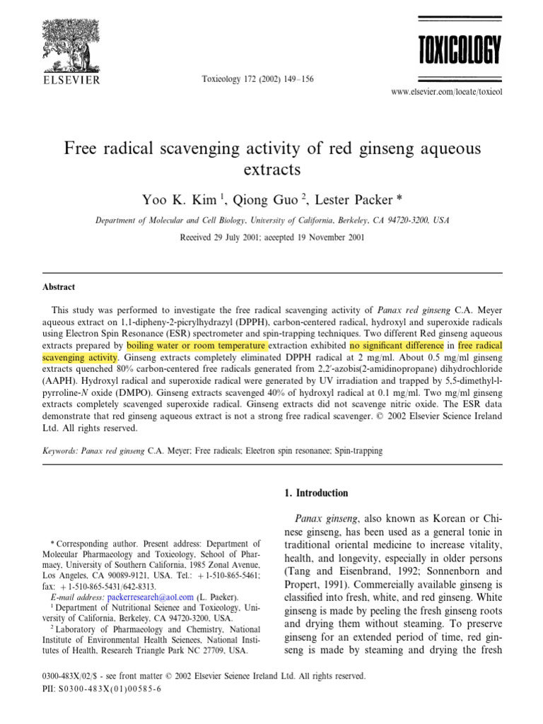 Free Radical Sacvenging Activity of Red Ginseng Aqueous Extracts | PDF ...