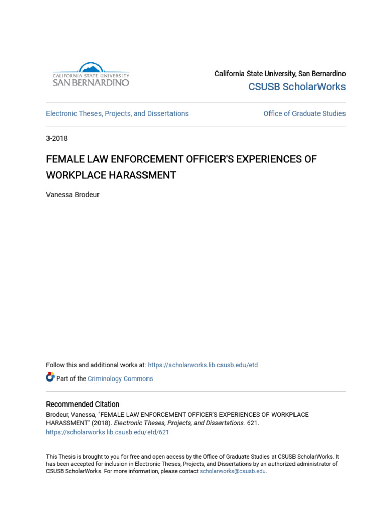 Female Law Enforcement Officers Experiences of Workplace Harassm | PDF ...
