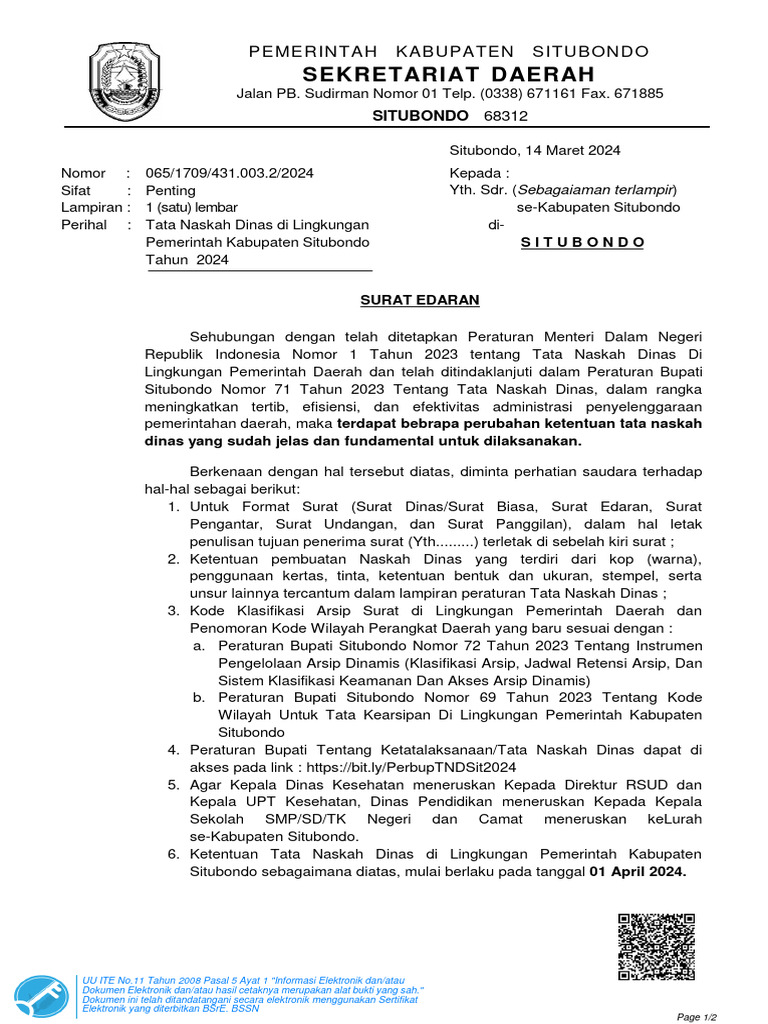 Surat Edaran Tata Naskah Dinas | PDF