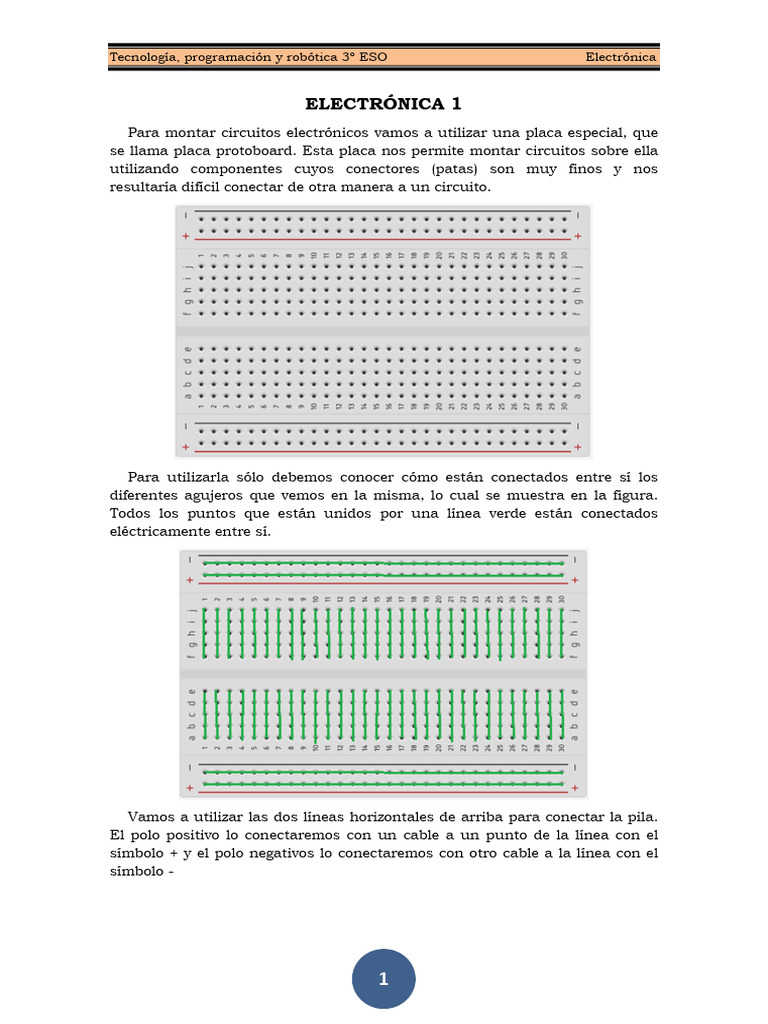 Uso de Protoboard en Electrónica 3º ESO | PDF | Métodos y materiales de enseñanza | Tecnología