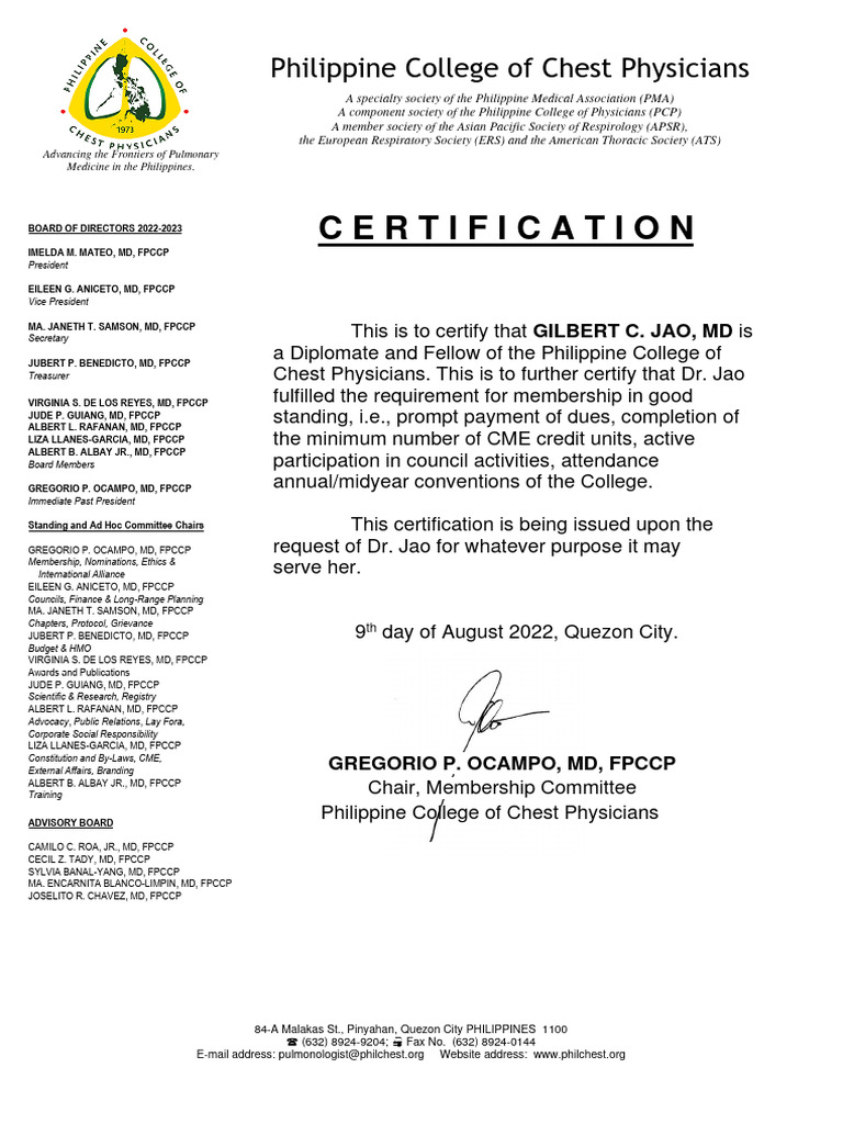 PCCP 2022 Cogs - Dr. Gcjao | PDF | Doctor Of Medicine | Pulmonology