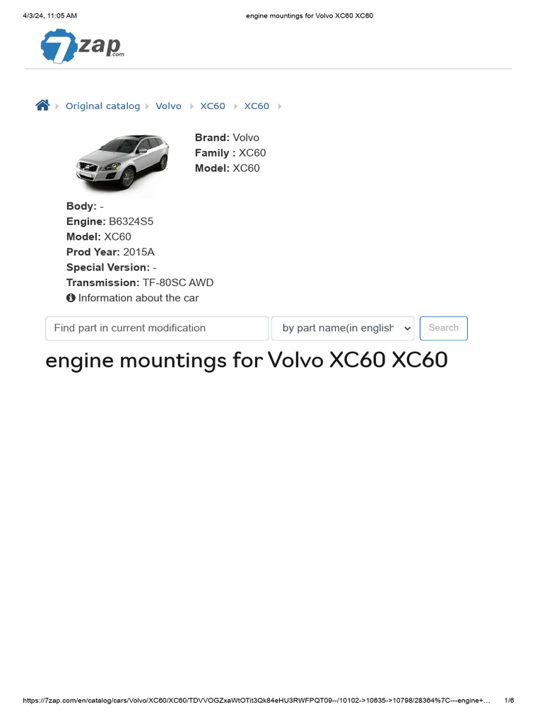 Engine Mountings For Volvo XC60 XC60 | PDF | Automotive Technologies ...