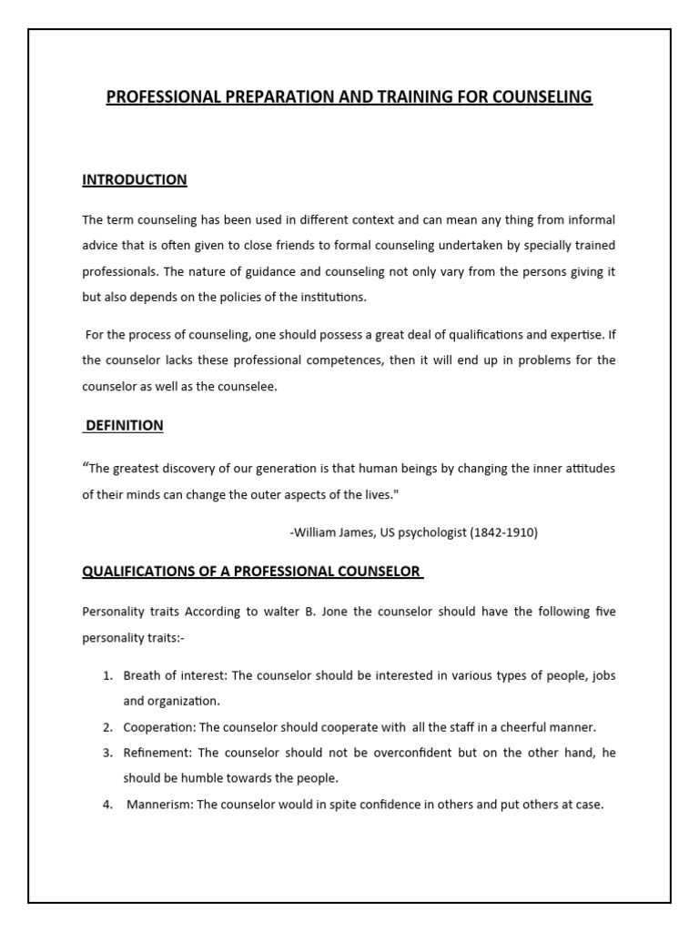 Professional Preparation and Training For Counseling | Download Free ...