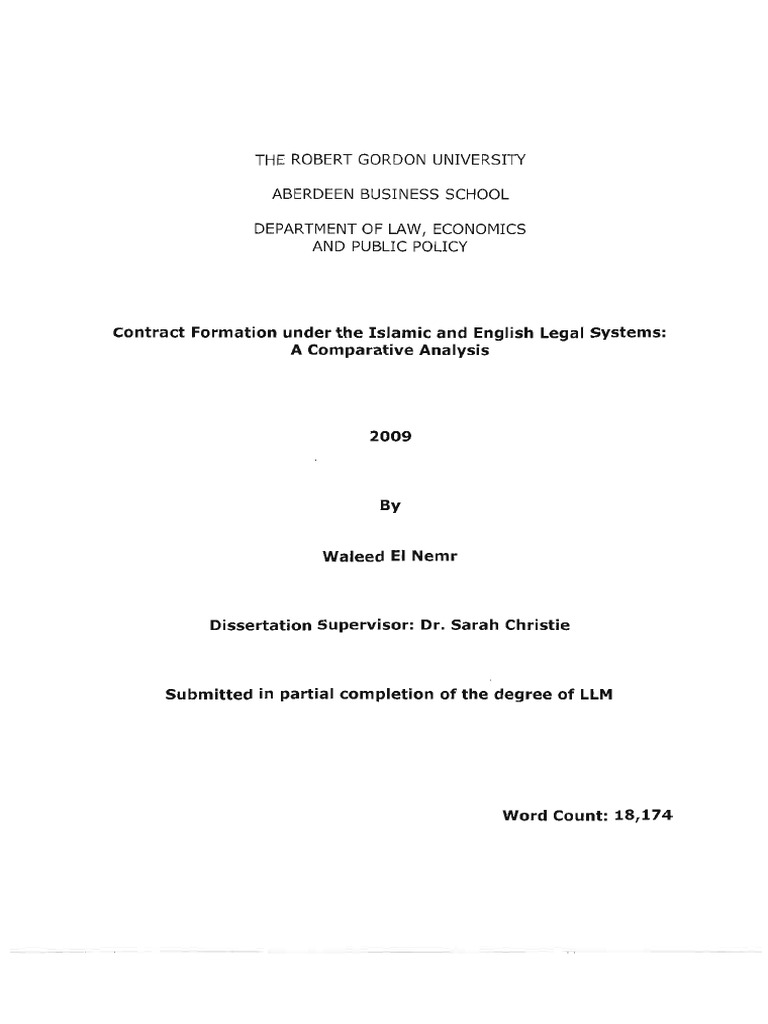 LLM Dissertation 2009 Contract Formatio | PDF