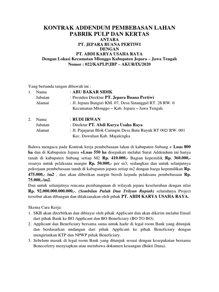 Addendum Kontrak Pembebasan Lahan Jepara | PDF