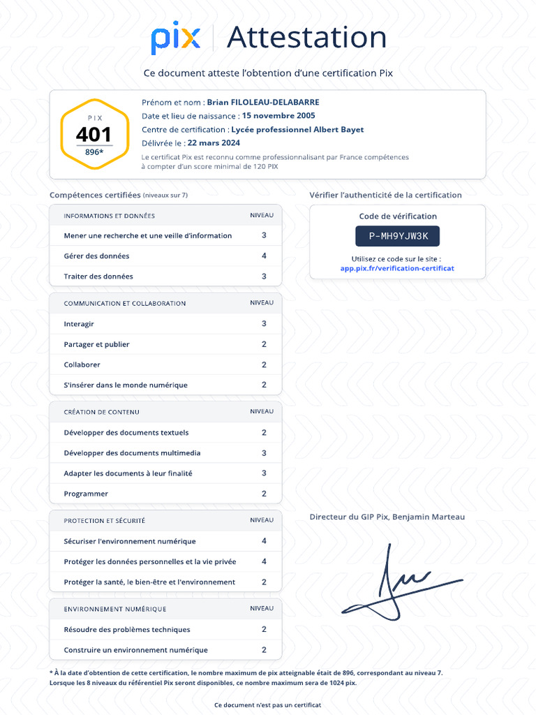 Attestation Pix 20240322 | PDF | Informatique