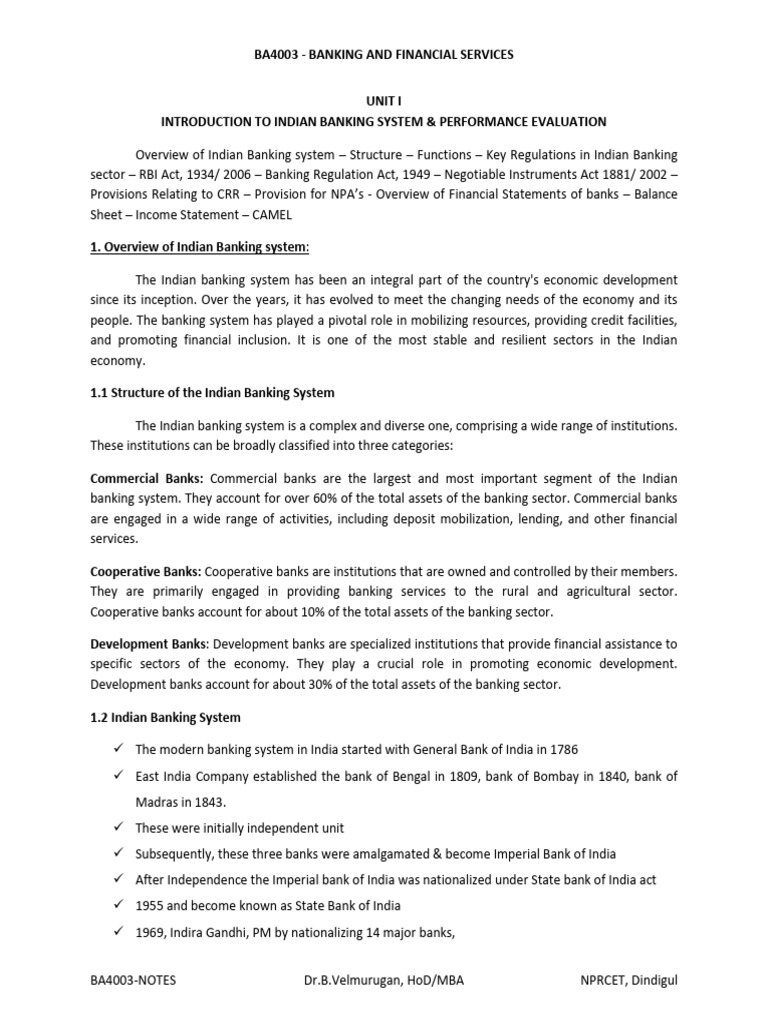 Bfs Unit I Short Notes Download Free Pdf Banks Negotiable