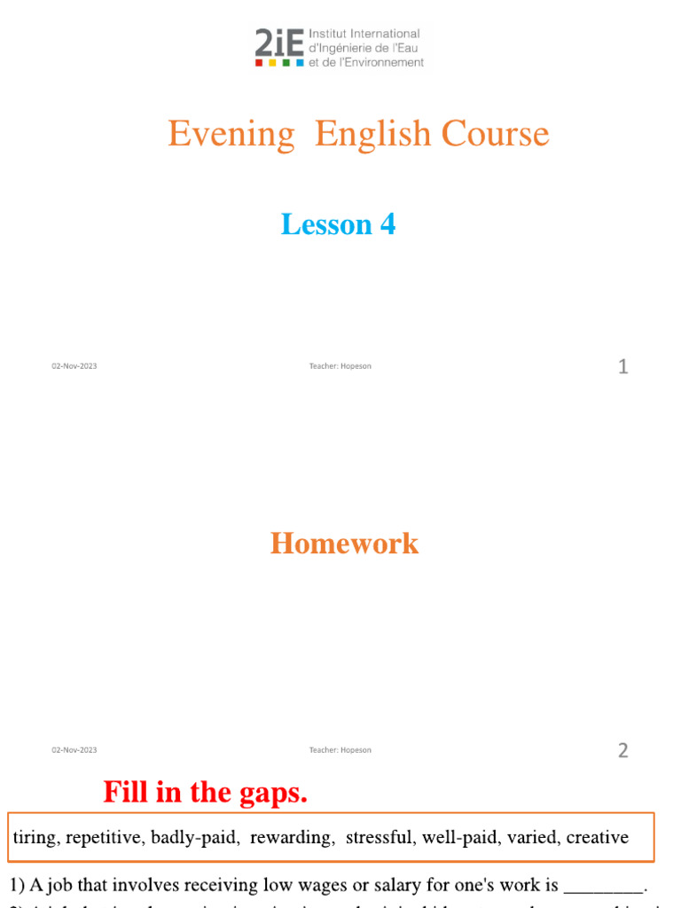 Night Class Lesson 4 | PDF