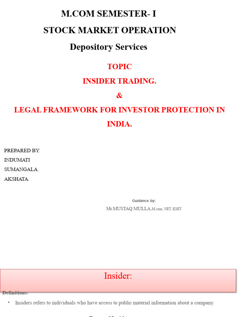 Legal Framework for Investor Protection | PDF | Insider Trading ...