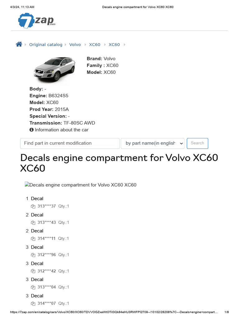 Decals Engine Compartment For Volvo XC60 XC60 | PDF | Land Vehicles ...