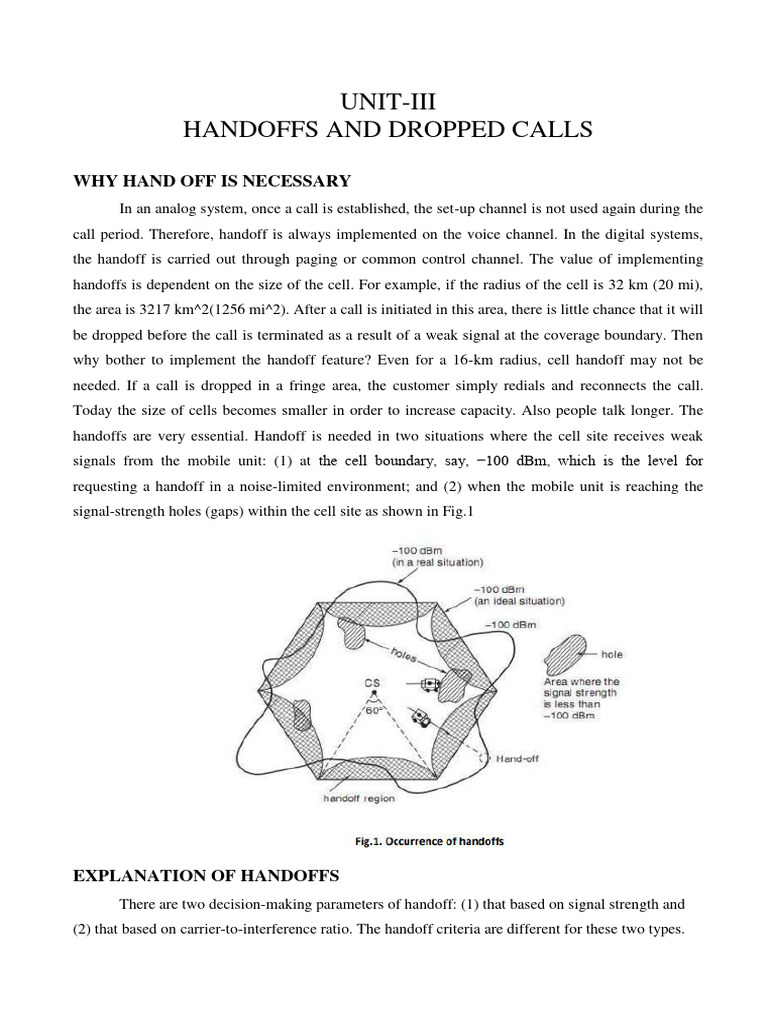 Handoff and Droped Calls (Unit-III PCMC) | PDF | Base Station | Computer Engineering