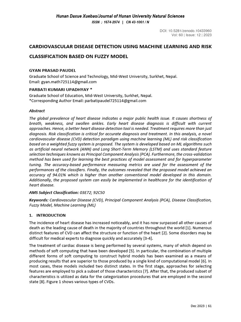 Cardiovascular Disease Detection Using Machine Learning and Risk ... Cardiovascular Disease Detection Using Machine Learning and Risk ...