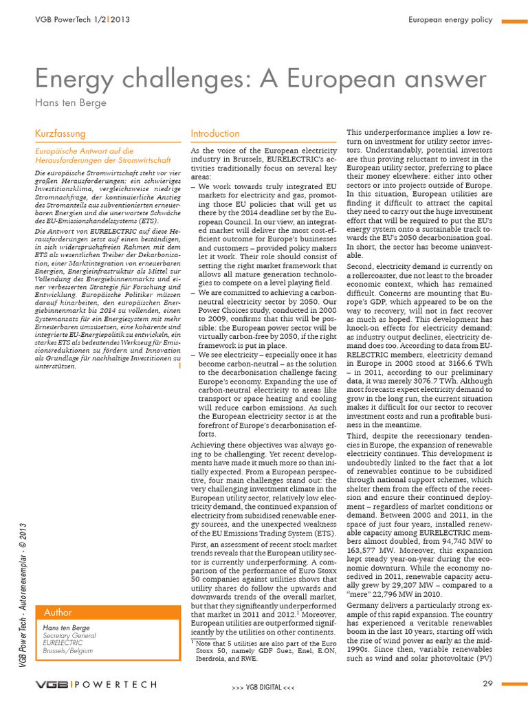 Energy Challenges European Answer | PDF | European Union | Renewable Energy