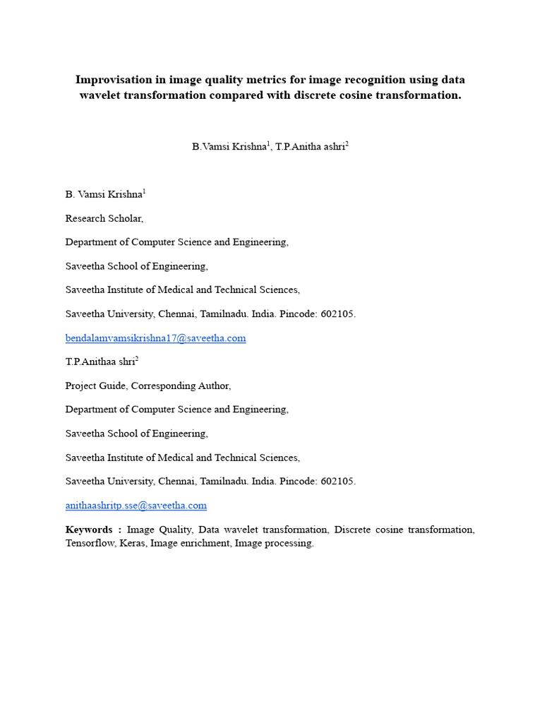 Improvisation in Image Quality Metrics For Image Recognition Using Data Wavelet Transformation ...