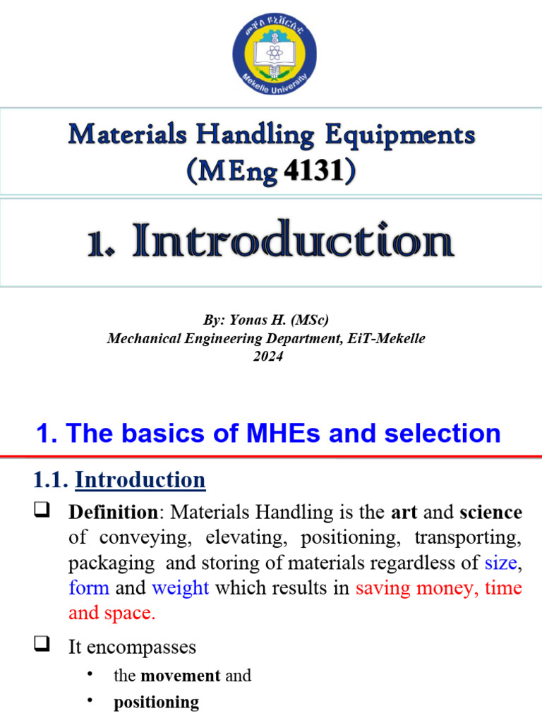 1 - Basics of MHEs | PDF | Crane (Machine) | Belt (Mechanical)