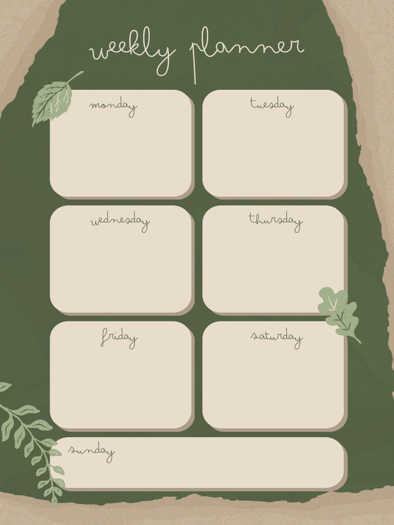 Green Rustic Aesthetic Weekly Planner | PDF