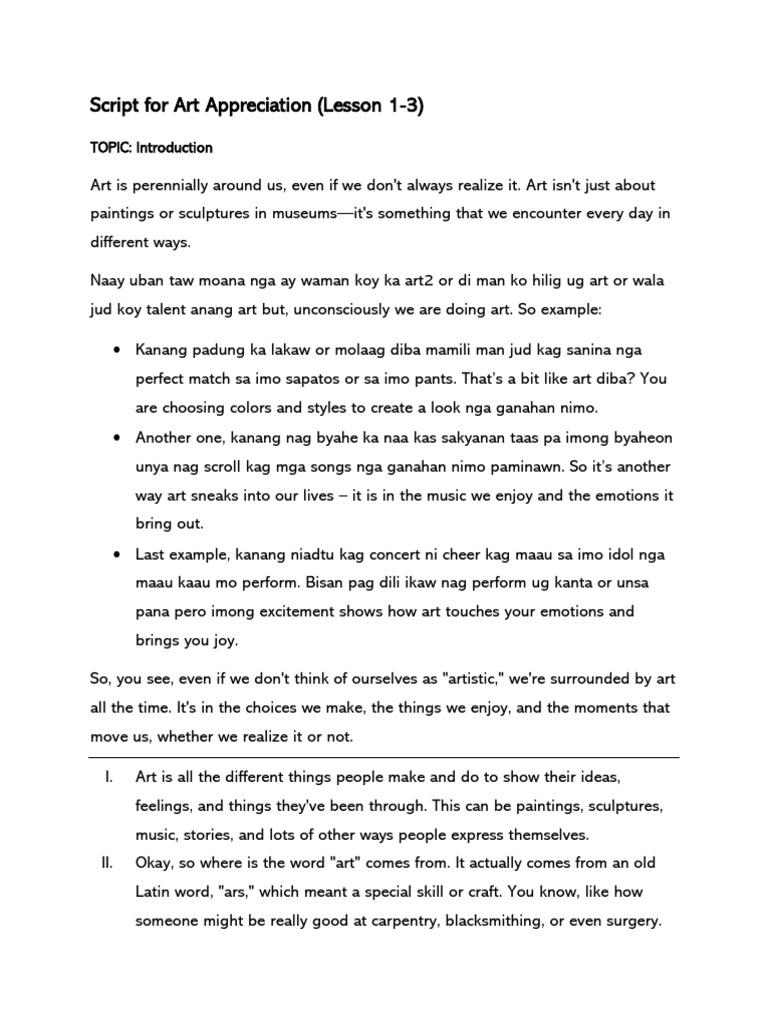 Script For Art Appreciation | PDF | The Arts | Liberal Arts Education