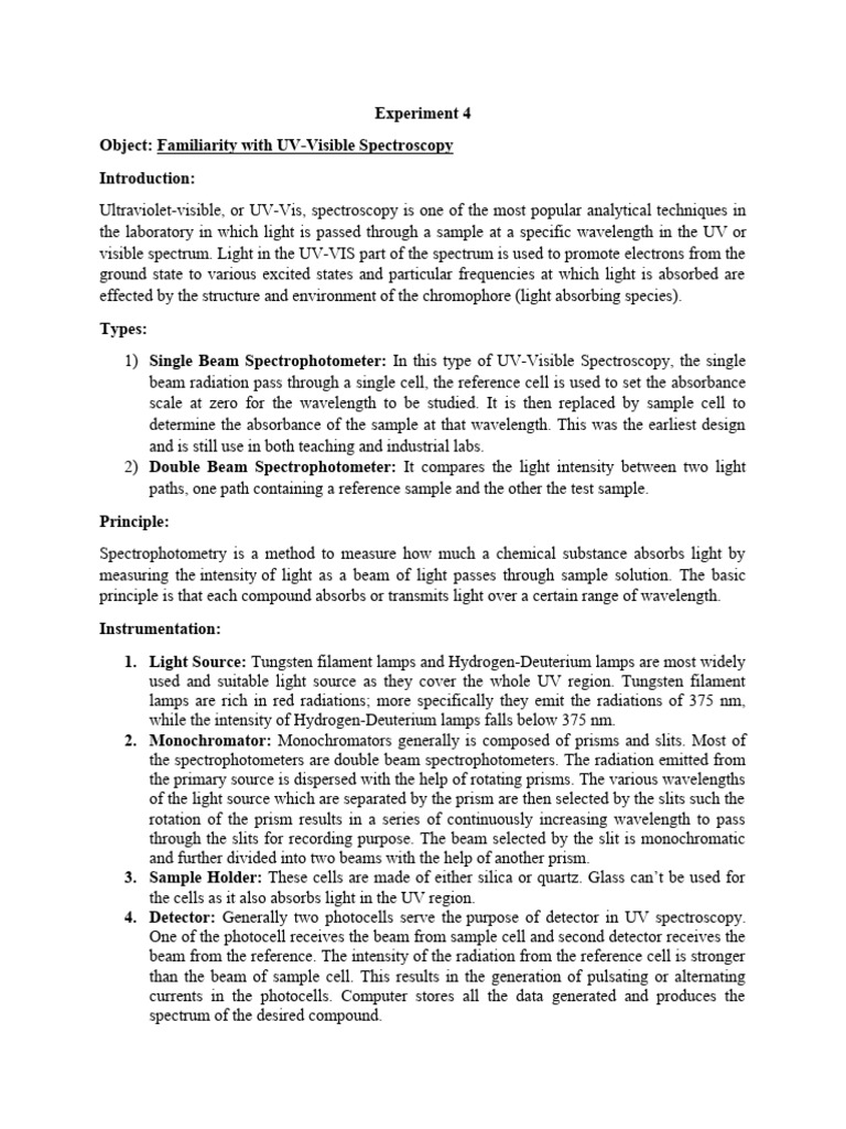 Uv Vis Pdf Ultraviolet Visible Spectroscopy Spectrophotometry