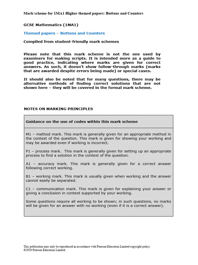 08b Buttons and Counters - H - Mark Scheme | PDF | Mathematics ...